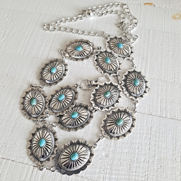 Boutique | Accessories | Plus Womens Western Turquoise Silver Concho ...